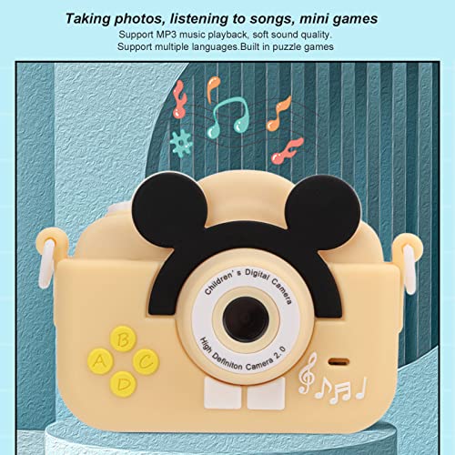 AUHX Kids Cartoon Camera Toy, 2MP Multifunctional 2 Inch Screen High Definition ABS Mini Digital Children Camera for Gifts(Beige)