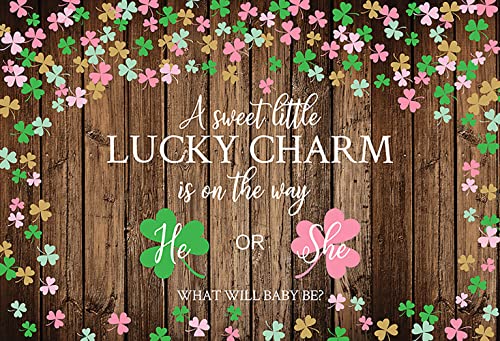 MEHOFOND Lucky Charm Gender Reveal Backdrop St. Patrick's Day Baby Shower Party Decor Banner Supplies Pink or Green Shamrock Clover Background Cake Table Studio Photo Prop Vinyl 7x5ft
