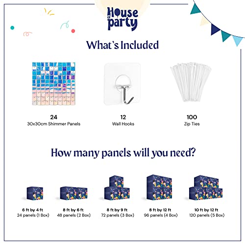 HOUSE OF PARTY Rainbow Blue Shimmer Wall Backdrop - 24 Pcs Square Sequin Wall Panels Shimmer Backdrop, Wall Decor for Birthday Decorations, Wedding & Bachelorette Party