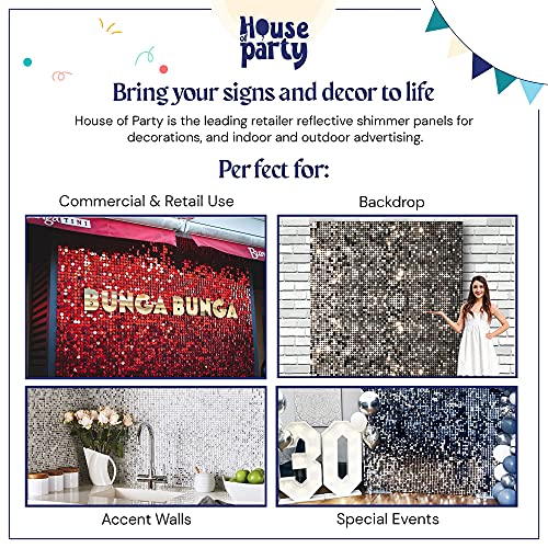 HOUSE OF PARTY Rainbow Blue Shimmer Wall Backdrop - 24 Pcs Square Sequin Wall Panels Shimmer Backdrop, Wall Decor for Birthday Decorations, Wedding & Bachelorette Party
