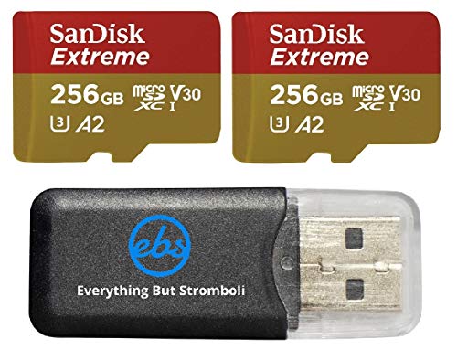 SanDisk 256GB Micro SDXC Extreme Memory Card 2 Pack Works with GoPro Hero 8 Black, GoPro Max 360 Action Cam U3 V30 4K Class 10 (SDSQXA1-256G-GN6MN) Bundle with 1 Everything But Stromboli Card Reader