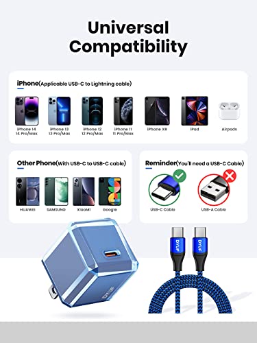 DYUF Ipad Pro Charger,20W USB C Fast Charger with 60W Ipad Charger Cord, Compatible with Samsung/iPad, Fast Charging and Data Transfer