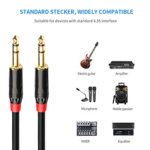 Tisino DISINO 1/4 inch TRS Cable, Heavy Duty 6.35mm Male to Male Stereo Jack Balanced Audio Path Cord Interconnect Cable - 16 feet/5 Meters