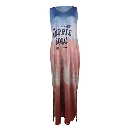 RUIVE Women Summer Dresses Sleeveless Tie Dye Midi Dress Split Casual Loose Dress Red
