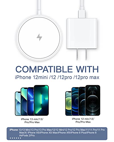Magnetic Wireless Charger Replacement for iPhone 13/13 Pro/13 Pro Max/13 mini/12 Pro/12 Pro max/ 12 Mini and AirPods pro 【with USB-C 20W PD Adapter】 WAITIEE Fast Charging Pad for Phone Charger Stand