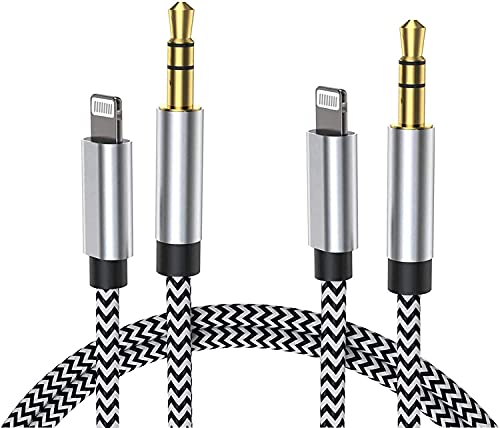 [Apple MFi Certified] AUX Cord for iPhone, Veetone 2Pack Lightning to 3.5mm AUX Stereo Audio Cable Compatible with iPhone 12/12 Pro/11/XS/XR/X 8/iPad, iPod to Home Speaker/Car Stereo/Headphone(Silver)