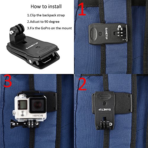 Sametop Backpack Strap Mount Quick Clip Mount Compatible with Gopro Hero 11, 10, 9, 8, 7, 6, 5, 4, Session, 3+, 3, 2, 1, Hero (2018), Fusion, Max, DJI Osmo, Xiaomi Yi Action Cameras