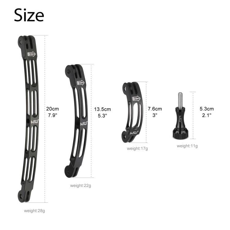 HSU (7 Pcs) All Aluminum Alloy Curved Extension Arm Kit Metal Pole Mount Helmet Stick Extension Arm Mount for GoPro Hero 11/10/9/8/7/6/5 Black,Session 5/4, DJI Osmo Action and More (7.9β/5.3β/3β)
