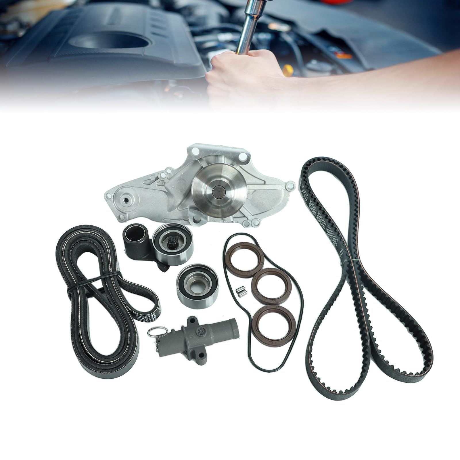 cerbordy Timing Belt Kit w/Water Pump Compatible with 2003-2018 Honda Accord Crosstour Odyssey Pilot Ridgeline MDX RDX RL TL TSX ZDX Saturn Vue 3.0L 3.5L 3.7L, Replaces TKH002 TCKWP329 19200-RDV-J01