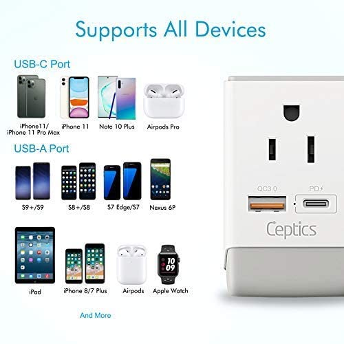Ceptics Switzerland Plug Adapter, Travel with QC 3.0 & PD, Safe Dual USB & USB-C - 2 USA Socket Compact & Powerful - Quick Charge 3.0 & Power Delivery - Type J AP-11A - Fast Charging