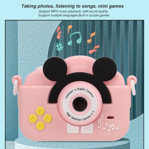 AUHX Kids Cartoon Camera Toy, 2MP Multifunctional 2 Inch Screen High Definition ABS Mini Digital Children Camera for Gifts(Pink)