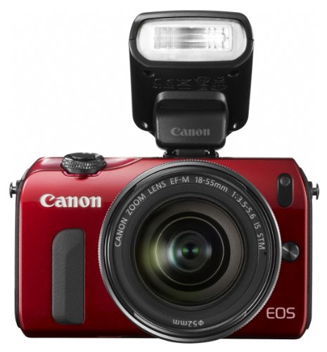 Canon EOS-M Mirrorless Digital Camera With EF-M 18-55MM, 22Mm STM Lenses with 90EX Flash with Mount Adapter EF-EOS M (Red) - International Version (No Warranty)