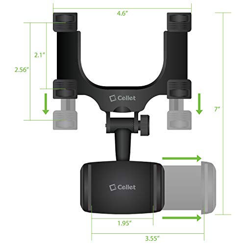 Cellet Vehicle Rear View Mirror Phone Holder Mount Universal Smartphone Cradle Compatible to iPhone 14 Pro Max Plus 13 12 11 XR XS SE Galaxy Z Flip Z Fold S22 S21 S20 S10 Google Map GPS Navigation