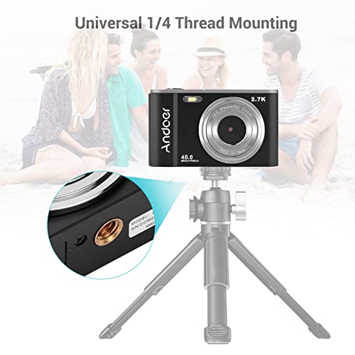 Andoer Portable Digital Camera 48MP 2.7K 2.88-inch IPS Screen 16X Zoom Auto Focus Self-Timer 128GB Extended Memory Face Detection Anti-Shaking with 2pcs Batteries Hand Strap Carry Pouch