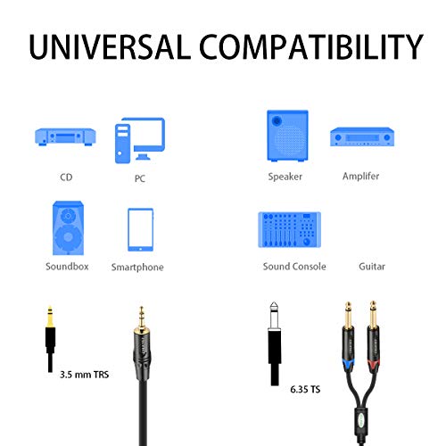JOMLEY 1/8 Stereo to Dual 1/4 Mono Cable, 3.5mm TRS to Dual 1/4" TS Stereo Breakout Cable - 3.3ft
