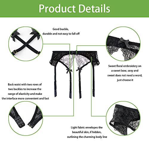 AWFOUGAR Sexy Lace Adjustable Garter Belt High Waisted Hollow Out Lace Suspender Garter Belts for Women