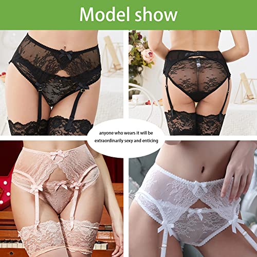 AWFOUGAR Sexy Lace Adjustable Garter Belt High Waisted Hollow Out Lace Suspender Garter Belts for Women
