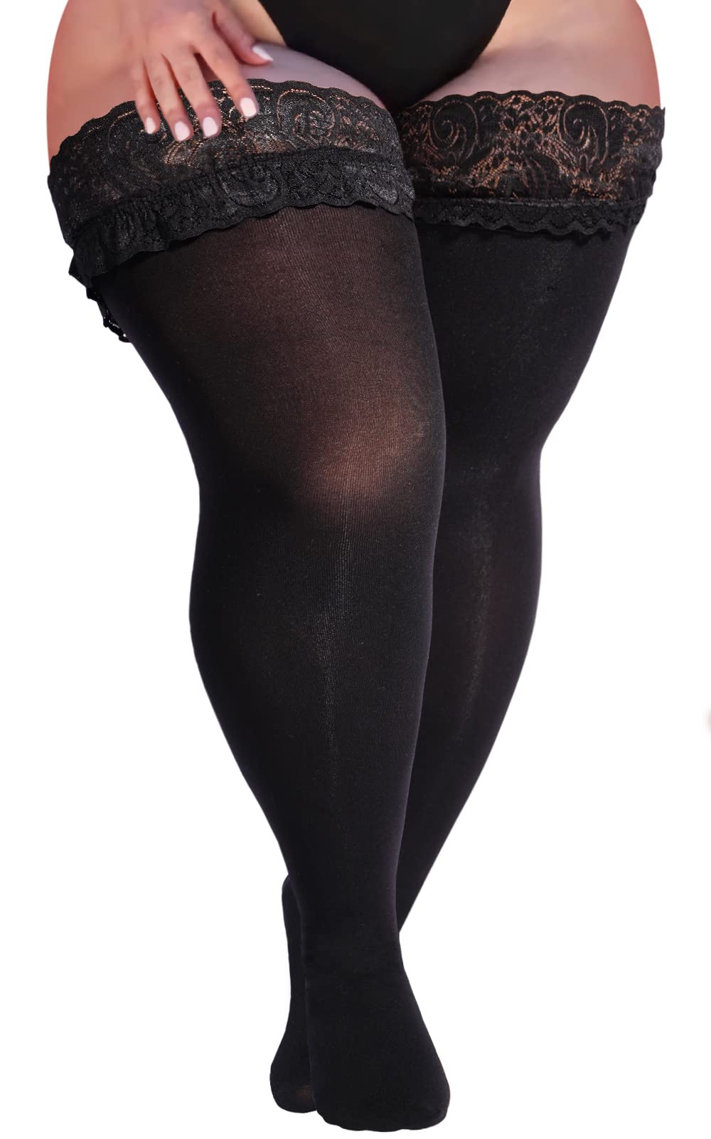 Neoviancia Plus Size Thigh High Stockings Women Sheer Lace Top Stay Up Pantyhose 55D Lingerie Thigh Highs Valentine's Day Stockings