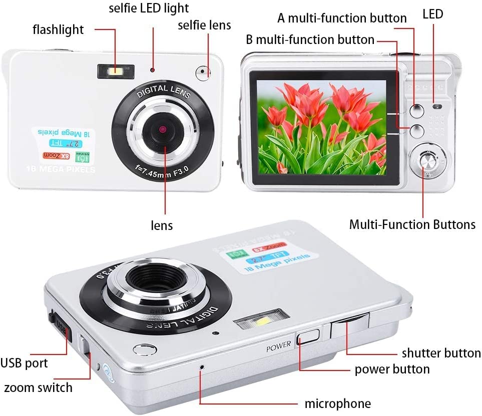 Digital Cameras for Kids Digital Video Camera, Full HD 1080P Video Recorder, 2.7" Screen Rechargeable Pocket Camera Built-in Microphone, Different Scene for Beginners