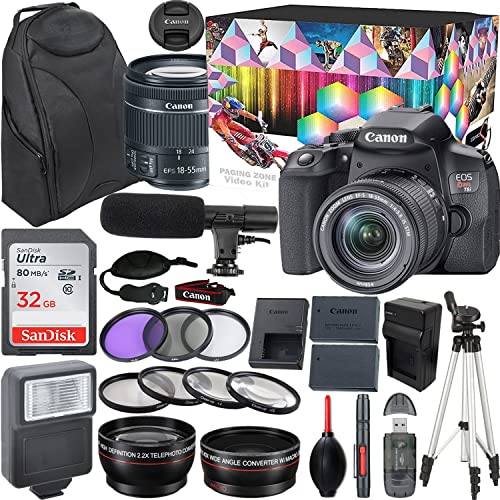 Camera Bundle for Canon EOS Rebel T8i DSLR Camera with EF-S 18-55mm f/4-5.6 is STM + Shotgun Microphone with Video Kit Accessories (32GB, Tripod, Flash, and More)