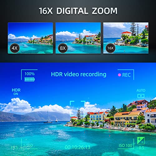 Monitech 4K Compact Digital Camera, Video Camera with Wide-Angle & Macro Lens, Camera for Photography with External Mic, 32GB TF Card, Vlogging Camera