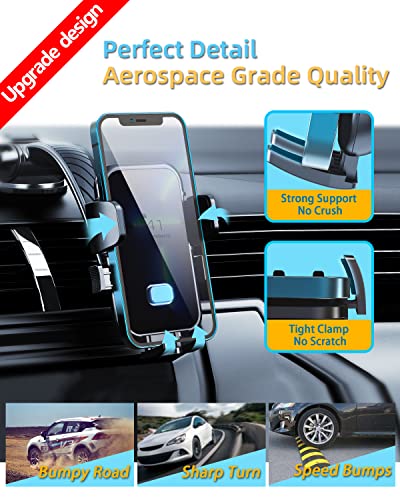 Upgraded Phone Mount for Car,[Easy One Touch Button] Car Phone Holder Mount for Dashboard Windshield Air Vent,Car Accessories for iPhone, All iOS & Android Cell Phone Gifts for Men