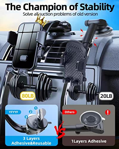 Upgraded Phone Mount for Car,[Easy One Touch Button] Car Phone Holder Mount for Dashboard Windshield Air Vent,Car Accessories for iPhone, All iOS & Android Cell Phone Gifts for Men