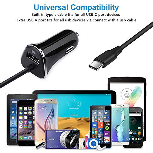 Type C Car Charger, 3.4A Fast Charging USB Car Adapter with 3ft USB C Cable for Samsung Galaxy S23 S22 S21 S20 S10 Note 20 A54 A14 A03S A13 A53 A23 A12 A32 A51,LG Stylo 6 5 4,Pixel 7 Pro 6a 6 5 4 3a