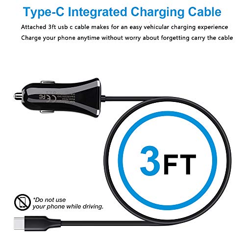 Type C Car Charger, 3.4A Fast Charging USB Car Adapter with 3ft USB C Cable for Samsung Galaxy S23 S22 S21 S20 S10 Note 20 A54 A14 A03S A13 A53 A23 A12 A32 A51,LG Stylo 6 5 4,Pixel 7 Pro 6a 6 5 4 3a