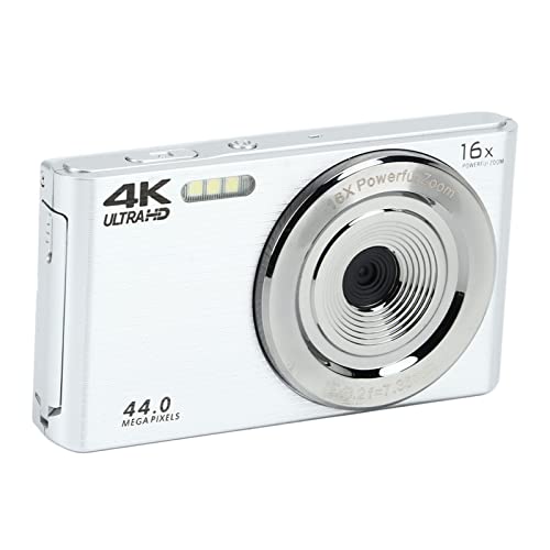 16X Digital Zoom Camera, Easy to Use 44MP Portable 4K HD Camera Built in Fill Light for Recording (Silver)