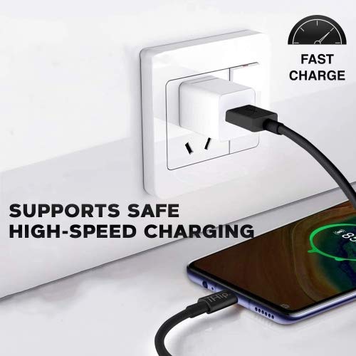 iHip 9ft PVC Black Cable Type-C Rubber Finish Bend Test Certified - Android Charger Cable for Android Samsung Galaxy S9 S10 S8 Plus Note10 9 8, Moto Z, Google Pixel, LG