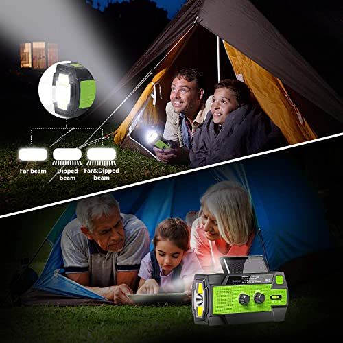 【2023 Upgraded】Emergency Solar Hand Crank Radio, 4000mAh Portable Weather Radio, AM/FM/NOAA, 3 Gear LED Flashlight, Motion Sensor Reading Lamp, Phone Charger, SOS Alert & Compass for Home and Outdoor
