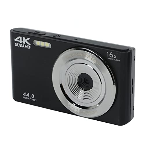 16X Digital Zoom Camera, Mini Size 44MP Plastic Housing 4K HD Camera Shock Proof for Photography (Black)