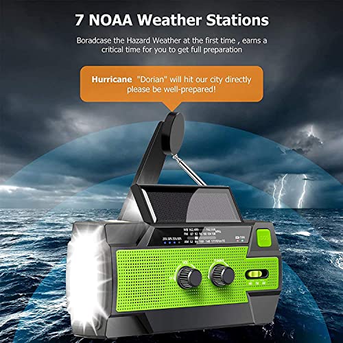 【2023 Upgraded】Emergency Solar Hand Crank Radio, 4000mAh Portable Weather Radio, AM/FM/NOAA, 3 Gear LED Flashlight, Motion Sensor Reading Lamp, Phone Charger, SOS Alert & Compass for Home and Outdoor