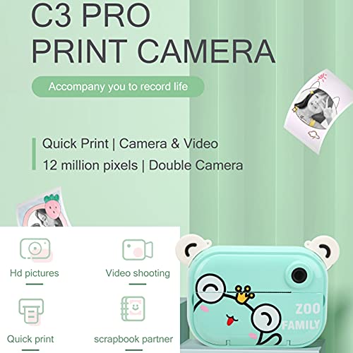 Instant Print Camera, 2.4 Inch IPS Screen Cartoon Print Camera, 200DPI Print Resolution, Maximum Support 32GB Memory Card Card