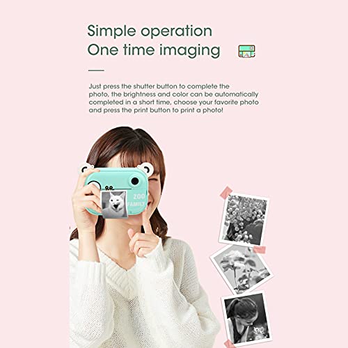 Instant Print Camera, 2.4 Inch IPS Screen Cartoon Print Camera, 200DPI Print Resolution, Maximum Support 32GB Memory Card Card