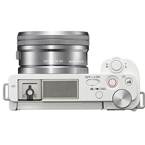 Sony ZV-E10 Mirrorless Camera with 16-50mm Lens (White) Video Bundle + LED Video Light + Microphone + Extreme Speed 64GB Memory(21pc Bundle), ILCZV-E10L/W