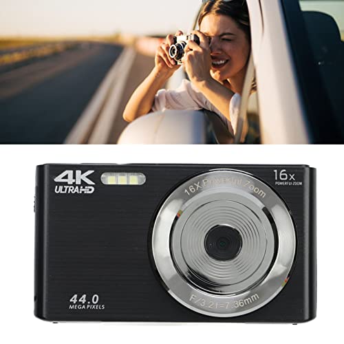 16X Digital Zoom Camera, Mini Size 44MP Plastic Housing 4K HD Camera Shock Proof for Photography (Black)