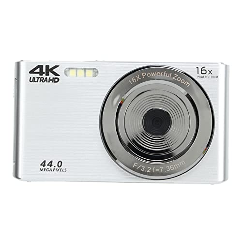 4K Digital Camera,2.8in Screen 16X Digital Zoom Camera, 44MP Shock Proof Plastic Housing HD Camera for Photography,Digital Camera for Kids Video Camera (Silver)