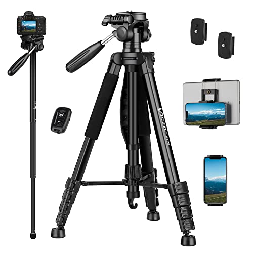 VICTIV Tripod, 72" Camera Tripod, Tripod for Camera with Remote and Phone Holder, 2 in 1 Aluminum Monopod Tripod for Video Photography, Compatible with Canon/Nikon/DSLR/iPhone/Spotting Scopes-NT72