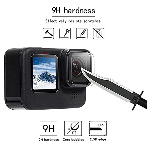 ZLMC [11PCS] Screen protector for GoPro Hero 11 10 9, compatible with GoPro Hero 11 10 9 black, 9PCS tempered glass screen protector + 2PCS rubber lens cover, GoPro Hero 11 10 9 black accessory kit