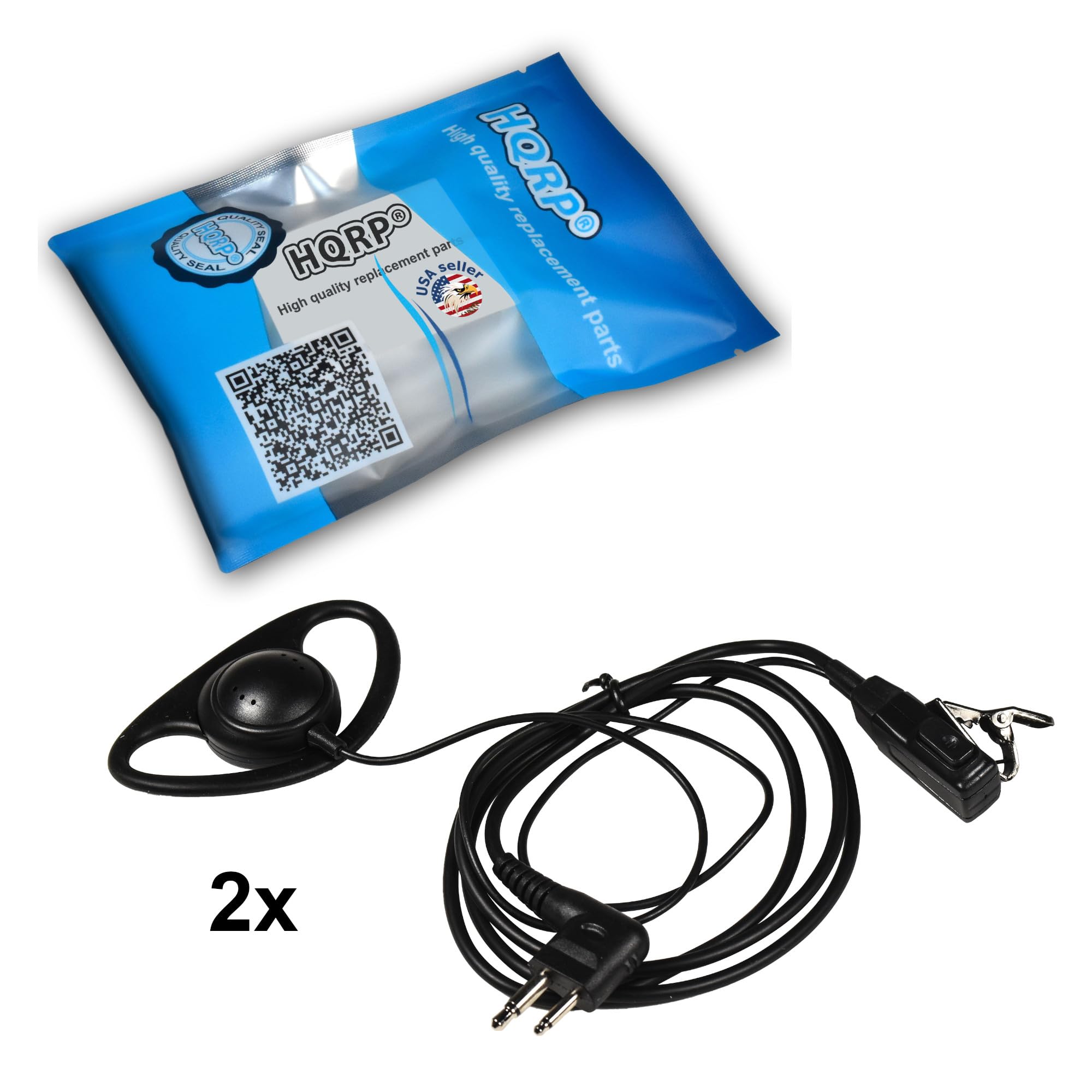 HQRP 2-Pack D Shape Earpiece Headset PTT Mic Compatible with Motorola RDV-5100, RDV-2020, AU-1200, AV-1200 Sun Meter