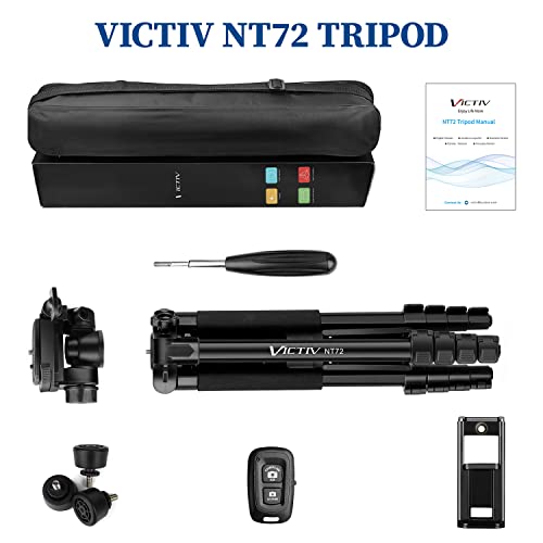 VICTIV Tripod, 72" Camera Tripod, Tripod for Camera with Remote and Phone Holder, 2 in 1 Aluminum Monopod Tripod for Video Photography, Compatible with Canon/Nikon/DSLR/iPhone/Spotting Scopes-NT72