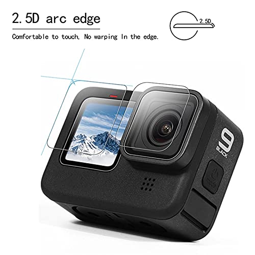 ZLMC [11PCS] Screen protector for GoPro Hero 11 10 9, compatible with GoPro Hero 11 10 9 black, 9PCS tempered glass screen protector + 2PCS rubber lens cover, GoPro Hero 11 10 9 black accessory kit