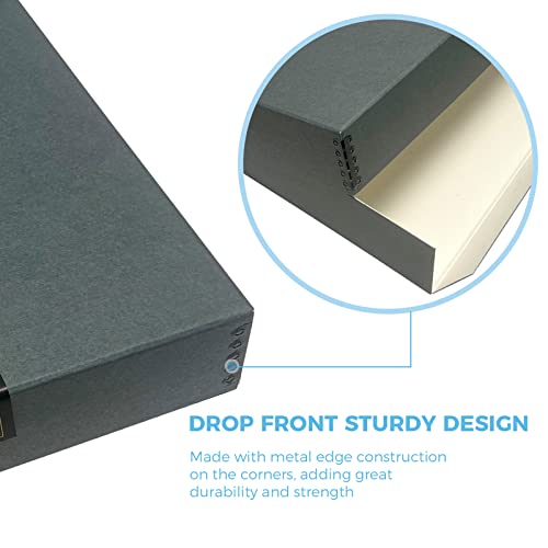 Lineco Acid Free Archival 16" x 20" Print Photo Storage Box with Metal Edge, Drop Front Design. Protect Store Photos, Documents, Crafts, Cards, Prints, DIY. Blue/Gray