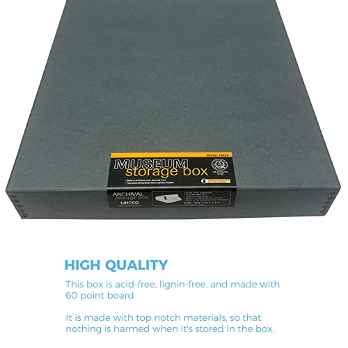Lineco Acid Free Archival 16" x 20" Print Photo Storage Box with Metal Edge, Drop Front Design. Protect Store Photos, Documents, Crafts, Cards, Prints, DIY. Blue/Gray