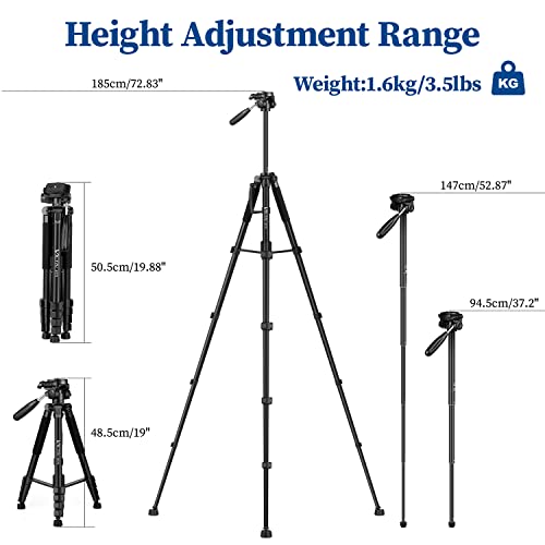 VICTIV Tripod, 72" Camera Tripod, Tripod for Camera with Remote and Phone Holder, 2 in 1 Aluminum Monopod Tripod for Video Photography, Compatible with Canon/Nikon/DSLR/iPhone/Spotting Scopes-NT72