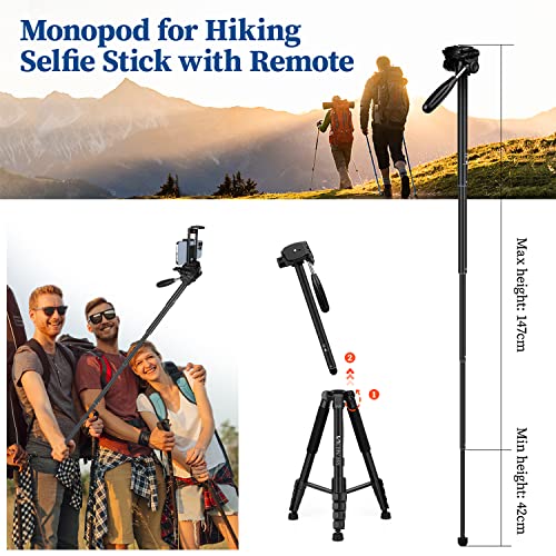 VICTIV Tripod, 72" Camera Tripod, Tripod for Camera with Remote and Phone Holder, 2 in 1 Aluminum Monopod Tripod for Video Photography, Compatible with Canon/Nikon/DSLR/iPhone/Spotting Scopes-NT72