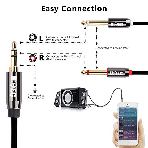 UCEC 10FT/3M 3.5mm 1/8" TRS to Dual 6.35mm 1/4" TS Mono Y-Cable Splitter Cord with Zinc Alloy Housing for iPhone, iPod, Laptop, CD Players, Power Amplifier, Multimedia Speakers, Home Stereo Systems