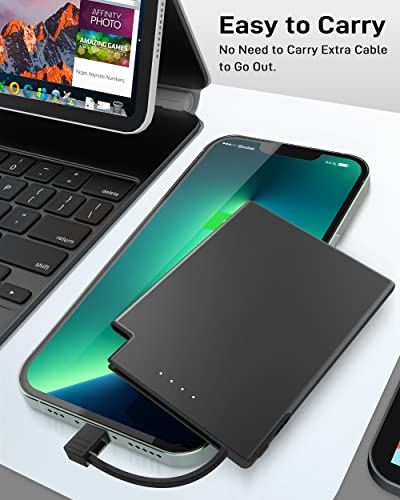 TNTOR Portable Charger for iPhone Built in Lightning Cable(MFi Apple Certified), 3500mAh Ultra Slim External Battery, Fast Charge Power Bank for iPhone 14/13/12/11 Pro/X/8 etc